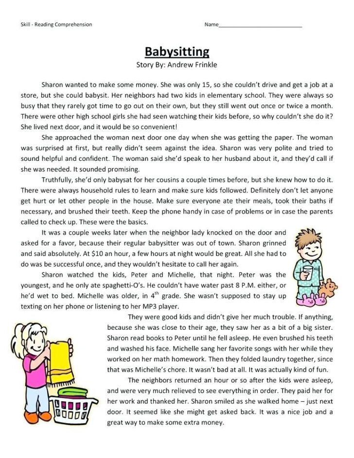 Reading Comprehension Passages For Fourth Graders Reading
