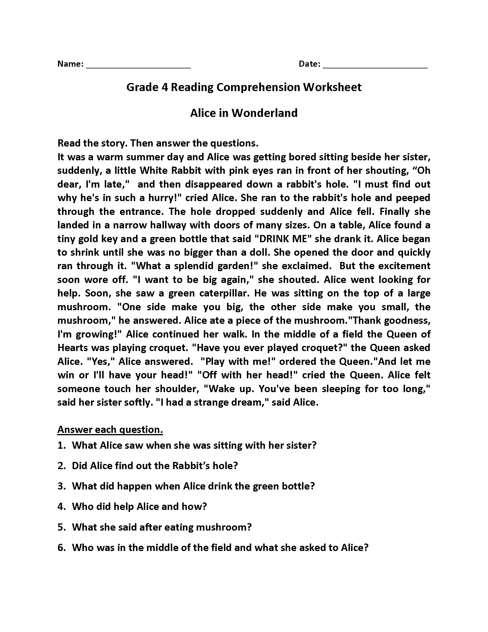 Reading Passages With Questions For 4th Grade Reading Comprehension Reading Passages With Questions For 4th Grade Reading Comprehension