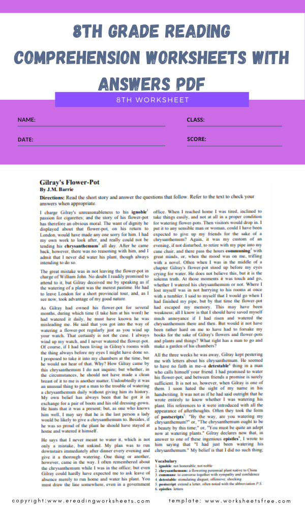 8th Grade Reading Comprehension Worksheets With Answers Reading 8th Grade Reading Comprehension Worksheets With Answers Reading