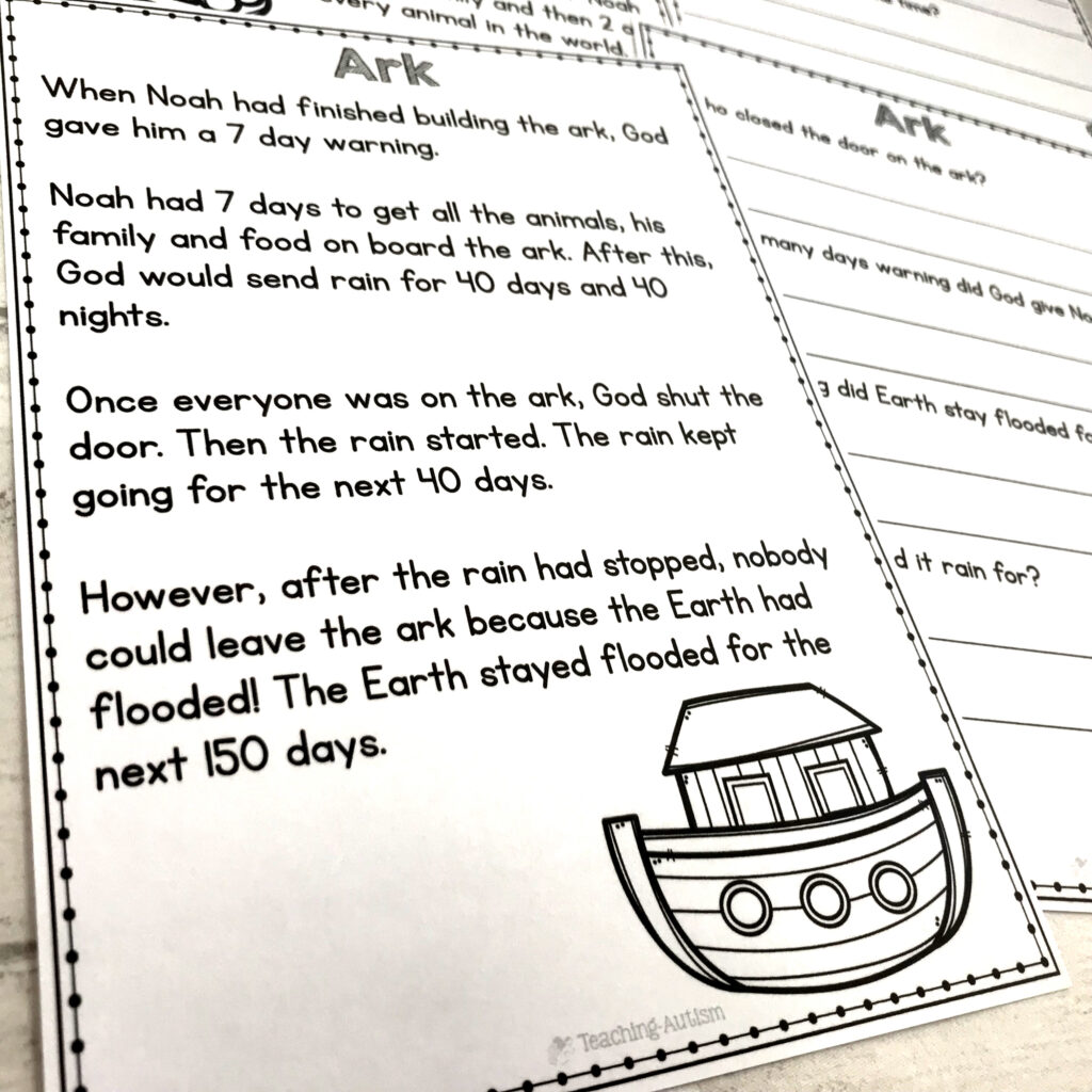 Bible Stories Reading Comprehension Passages And Questions Teaching ...