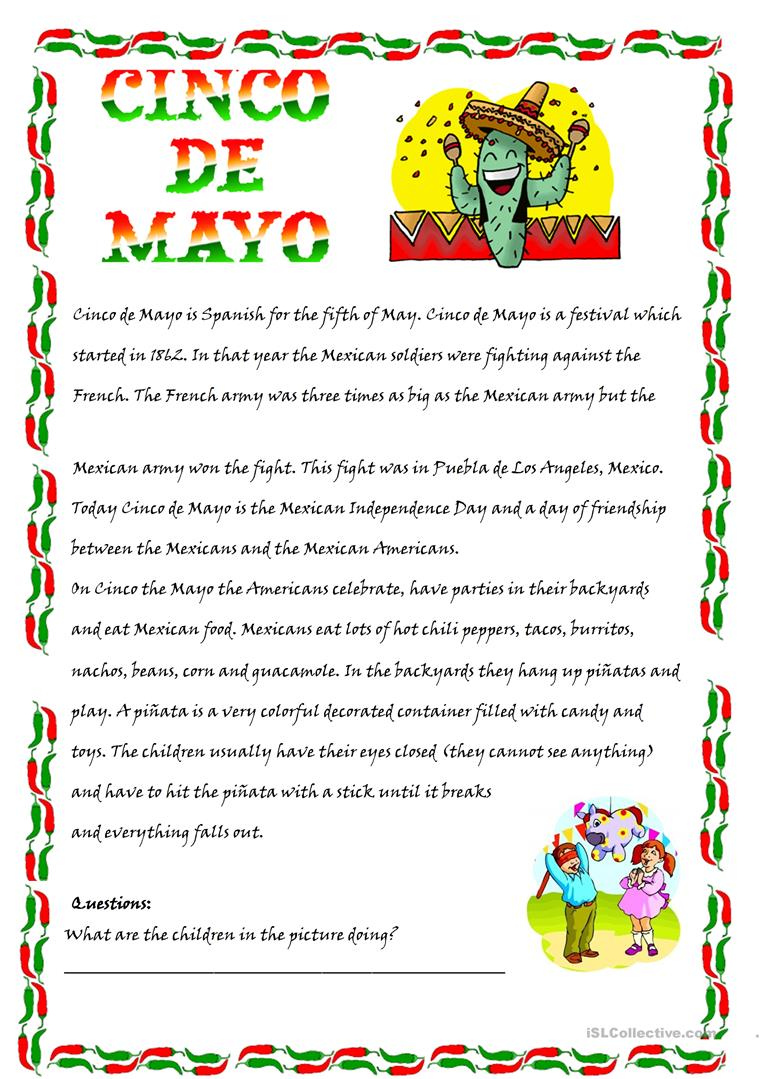 Cinco De Mayo Reading Comprehension Worksheets Reading Comprehension