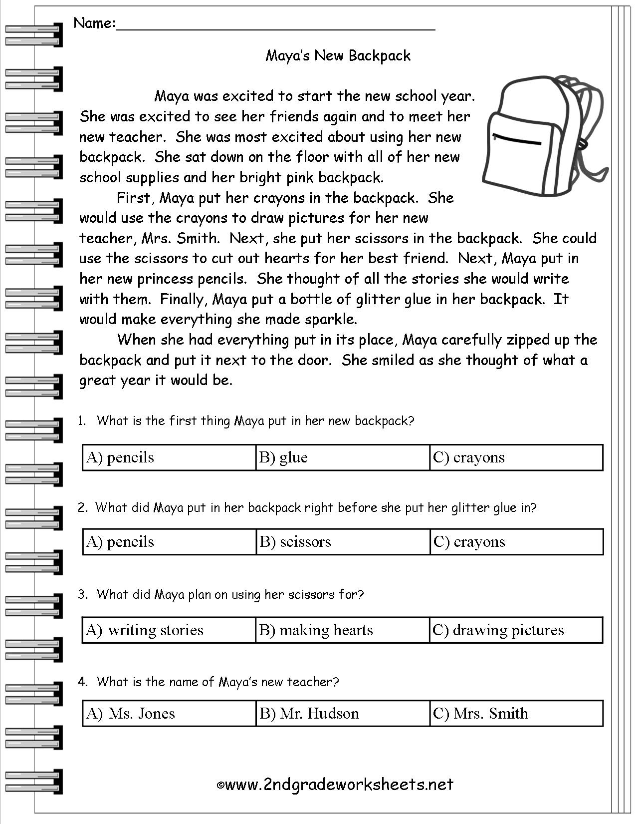 Reading Comprehension Worksheets Middle School Reading Comprehension 