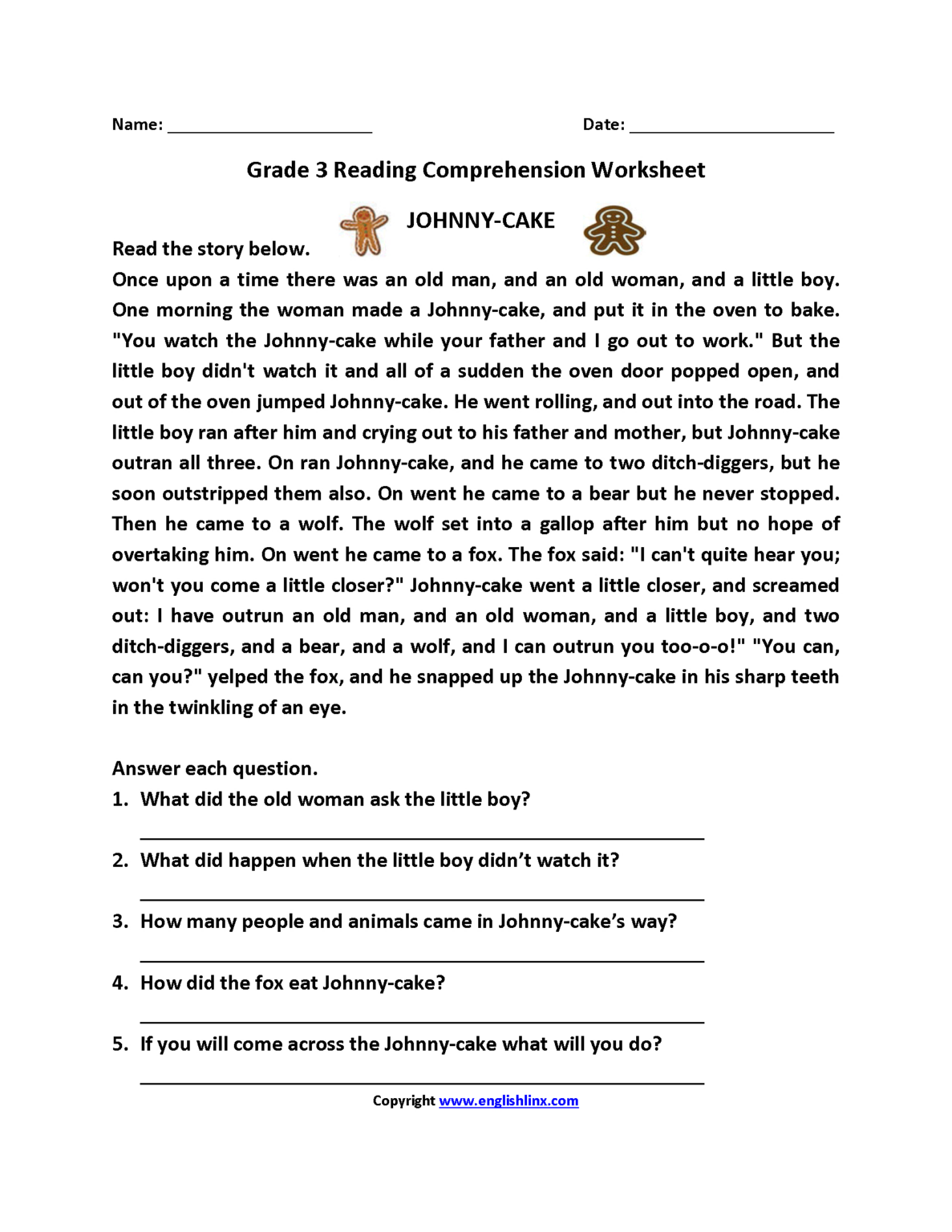 Free Printable Reading Comprehension Worksheets For 3Rd Grade Free ...