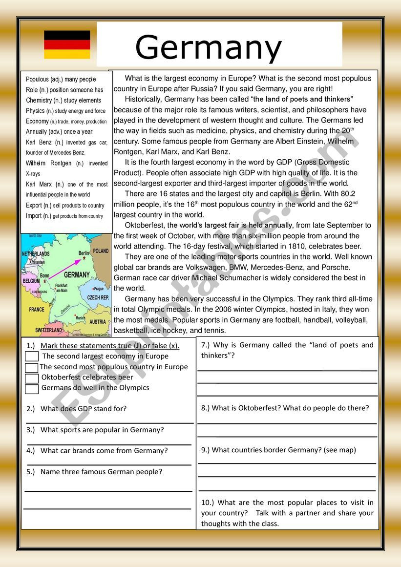 German Reading Comprehension Worksheets Reading Comprehension Worksheets
