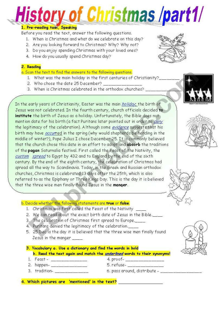 History Of Christmas Reading Comprehension At Intermediate Level ESL ...