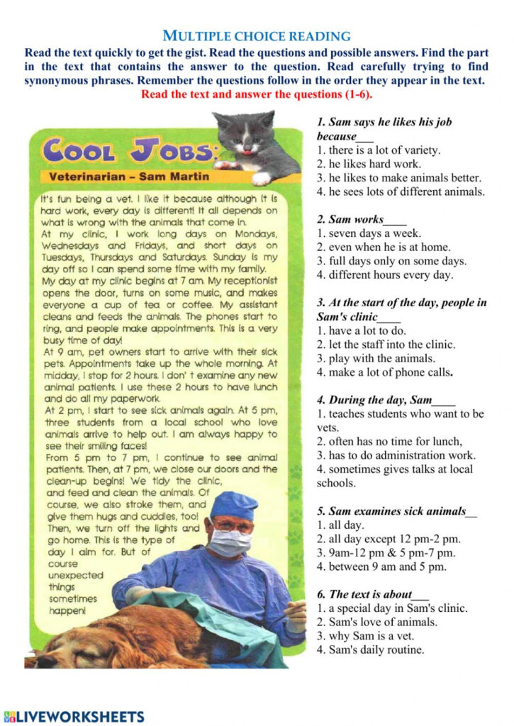 Multiple Choice Reading Worksheet | Reading Comprehension Worksheets