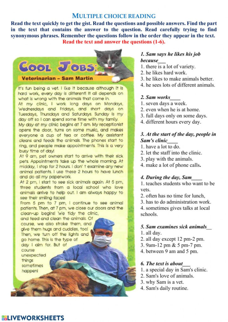 Multiple Choice Reading Worksheet | Reading Comprehension Worksheets