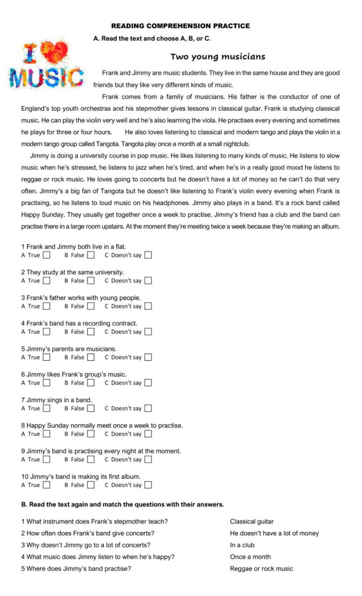 Reading Comprehension A2 Worksheet Reading Comprehension Worksheets