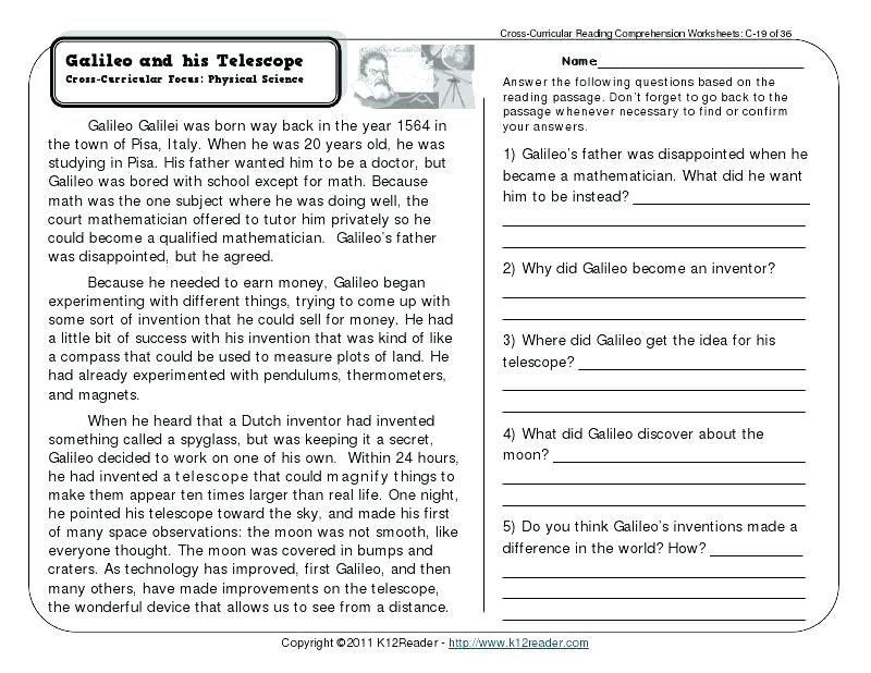 Free Printable Science Reading Comprehension Worksheets Reading 